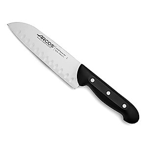 ARCOS Santoku Knife 7 Inch Nitrum Stainless Steel. Japanese Kitchen Knife for Fish, Meat and Vegetables. Ergonomic Polyoxymethylene POM Handle and 170 mm blade. Multi-use. Series Maitre. Color Black