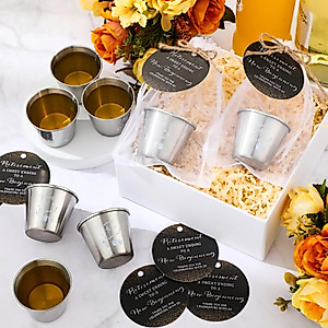 Havawish 25 Sets Retirement Party Favors for Guests Cheers to Retirement Short Glasses Stainless Steel Shot Glasses with Thank You Tags Organza Bags Retirement Souvenirs Party Decorations