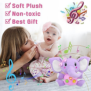 Aiduy Baby Toys 6 to 12 Months - 6 Months Old Plush Elephant Baby Toy Musical Infant Toys - Babies Light Up Toys for 1 Year Old Boy & Girl Newborn Baby Gift 0 3 6 9 12 Months