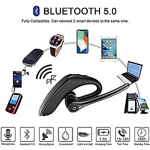 Bluetooth Headset, Wireless Bluetooth Earpiece V5.0 Hands-Free Earphones with Stereo Noise Canceling Mic, Compatible iPhone Android Cell Phones Driving/Business/Office
