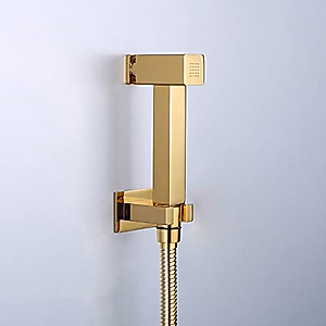 MINJING Handheld Bidet Sprayer Kit Gold Single Handle Bidet Tap Sprayer Wall Mounted Cold Water Sprayer with Button Toilet Bidet Douche Spray, Double Outlet