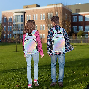 YPPAHHHH Rainbow Cheetah Ombre Leopard Print Backpack for School Girls Kids School Backpack Elementary Students Bookbag Laptop Daypack with Chest Buckle, Teens Hiking Travel Rucksack