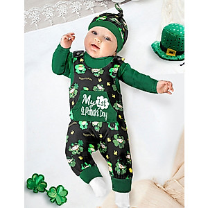 KANGKANG St Patricks Day Baby Boy Outfit My First St Patricks Day Baby Boy Outfit Baby Boy Clothes 3-6 Months Baby Rompers Overalls Hat