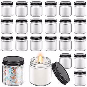 32 Pcs Thick Glass Jars with Lids Canning Jars 8 oz Clear Round Candle Jars Wide Mouth Pickle Jars with Lids Glass Storage Containers with Lids for Spice Powder Liquid Lotion Honey, Dishwasher Safe