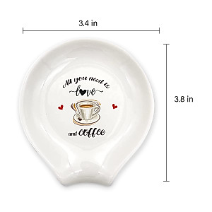 WHING Farmhouse Kitchen White Ceramic Coffee Tea Spoon Rest Holder, All We Need Is Love and Coffee - Coffee Station Decor Gift for Coffee Lovers Girlfriend Wife Husband Anniversary Friends