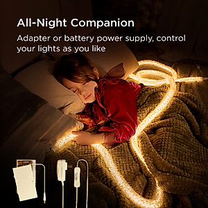 CECOCECO LED Night Light Rope Strip Neon Lights for Kids Bedroom 10ft Warm White Battery Adapter 12V Cute Portable Touch Decorations Plush 320 LEDs DIY Gifts for Women Girls Indoor Party Christmas