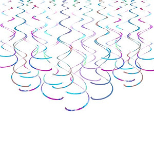 Iridescent White Hanging Swirl Decorations Sparkly Transparent Plastic Streamers Ceiling Decorations Children's Birthday Party Unicorn Themed Party Decorations, Pack of 30