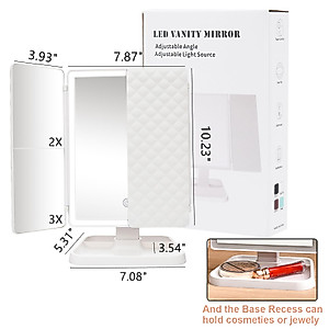 Make up Mirrors Lighted Magnifying Stand up 1x/2x/3x Mirror With Lights For Vanity Desk,Foldable LED Beauty Mirror With 3 Color Lighting Modes Touch Control Portable for Personal Mirrors,White