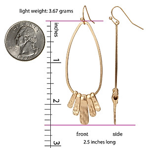 SPUNKYsoul Handmade Hammered Teardrop Dangle Earrings with 5 Paddle Bars for Women, Lightweight Distressed Gold, Lead & Nickel Free