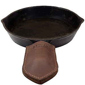 Hide & Drink, Rustic Thick Leather Cast Iron Hot Handle Cover (Small), Skillet Panhandle Grips, Frying Pan, Heat Protection, Kitchen Essentials Handmade Includes 101 Year Warranty :: Bourbon Brown