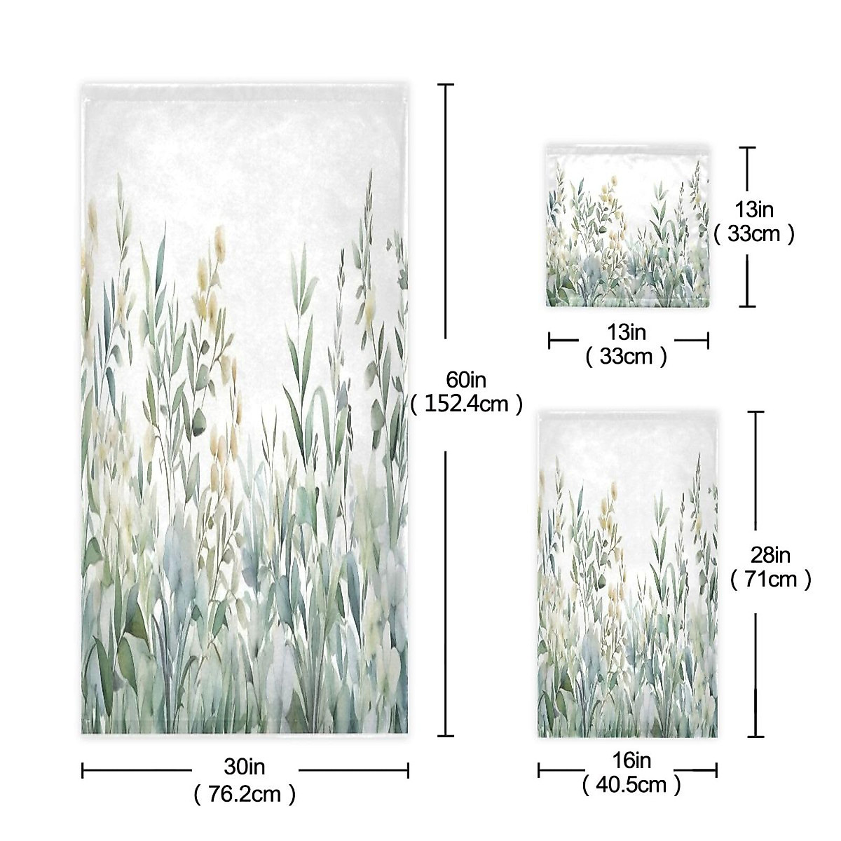 Flradish Green Leaves Towels 3 Pack Bath Towels for Bathroom Set Soft Cotton Highly Absorbent Lightweight & Quickdry Towel Set 1 Bath Towel,1 Hand Towel,1 Washclothe