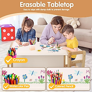 wingyz Kids Table and Chair Set, 3 in 1 Wooden Activity Table for Toddlers Play Study Dining Drawing Arts Crafts, Multi-Purpose Montessori Childrens Table and Chair Set Gifts for Boys and Girls