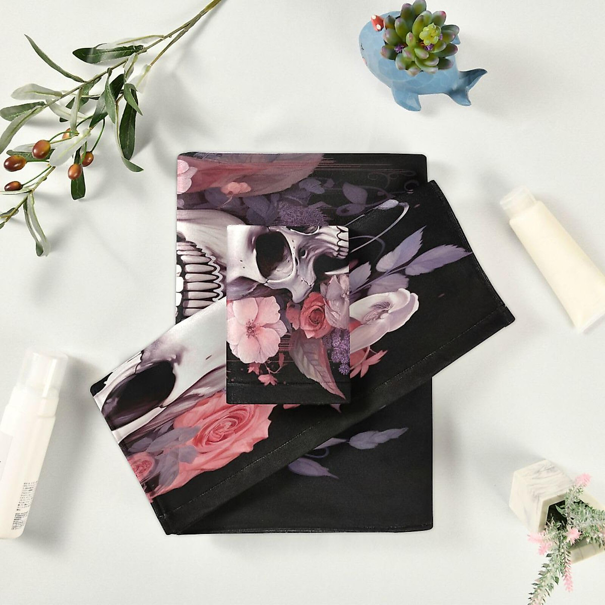 Flradish Halloween Skull Towels 3 Pack Bath Towels for Bathroom Set Soft Cotton Highly Absorbent Lightweight & Quickdry Towel Set 1 Bath Towel,1 Hand Towel,1 Washclothe