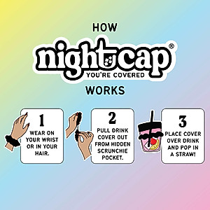 Nightcap The Original Drink Cover Scrunchie, 2 Pack – As Seen On Shark Tank And TikTok - Reusable - Wear On Wrist Or In Hair, Prevent Drink Spiking - Sanitary Pocket Keeps Cover Clean – Black
