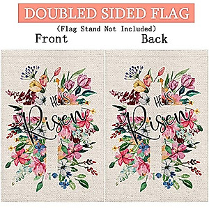 Easter Religious Cross Garden Flag 12x18 Inch Double Sided He is Risen with Flower,Small Seasonal Yard Flag for Farmhouse Holiday Outdoor Outside Decor