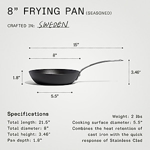 Made In Cookware - Seasoned 8" Carbon Steel Frying Pan - (Like Cast Iron, but Better) - Professional Cookware - Crafted in Sweden - Induction Compatible