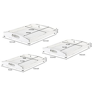 MyGift Vintage Rustic Whitewashed Wood Nesting Serving Trays/Decorative Ottoman Trays with Oval Cutout Handles, Set of 3