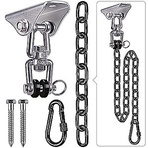 SELEWARE Hammock Hanging Kit, Swing Hanger with 39” Chain and Carabiner, 360°Rotation, Indoor & Outdoor Hammock Chair Porch Swing Set Hardware, 2 Screws for Wooden Set, Black