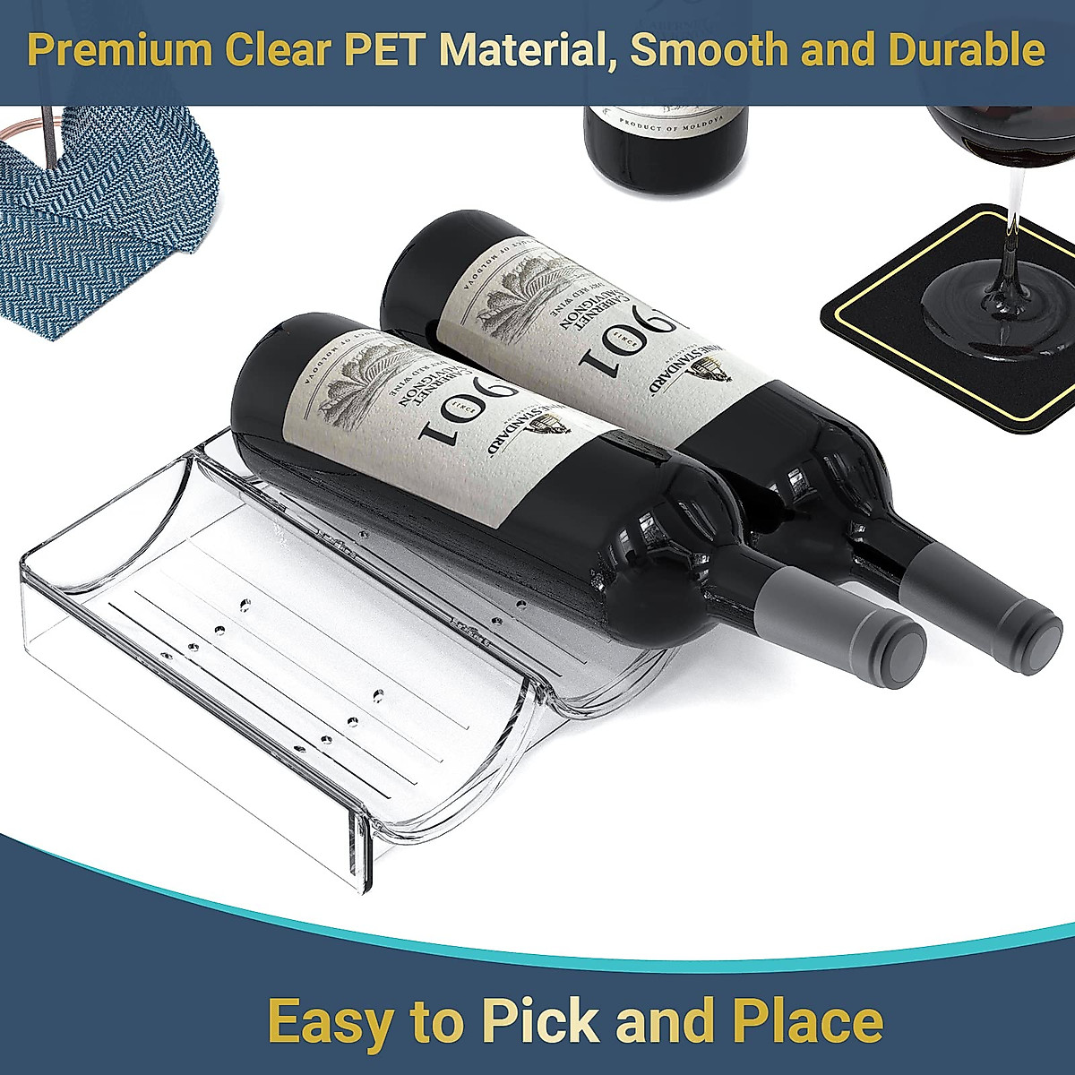 Plastic Water Bottle Organizer and Wine Rack Storage Holder,4 Tier 12 Containers Stackable Free-Standing Bottle Storage Rack for Kitchen Countertops, Table Top, Pantry, Bars, Cabinets, Fridge - Clear