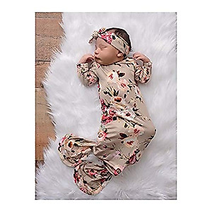 Mubineo Infant Newborn Baby Floral Sleeping Bag Swaddle Blanket with Headband Outfits (Grey, 0-6 Months)