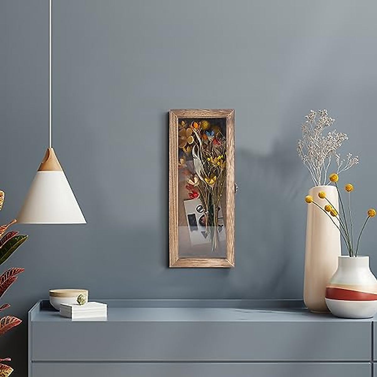 GraduatePro Shadow Box Frame 5x12 Display Case with Linen Back, Real Glass Window Door with Hinge, Picture Frame Wedding Bouquet Memorabilia Medals Photos Memory Box for Keepsakes, Carbonized Black