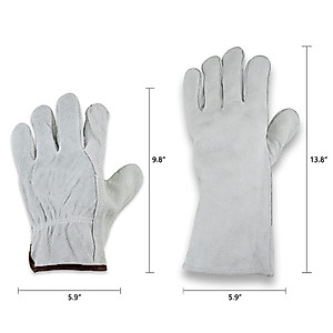 MUJICALA Cowhide Leather Welding Gloves,Heat/Fire Resistant/Heavy-Duty Durable, Safety Work glove Mitts for Forge,Tig Welder,Mig,Stick,Animal handling,2 Pair (GRAY)