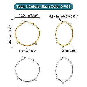 UNICRAFTALE 12 Pcs 2 Colors 304 Stainless Steel Huggie Hoop Earrings Findings 12 Gauge Large Hoop Earrings DIY Hypoallergenic Huggie Earrings with 3 Loops for Women DIY Earring Jewelry Making
