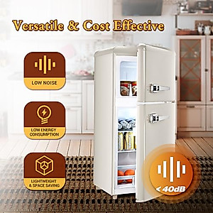 HOPDAY FLS-80G-cream Retro Compact Refrigerator, Cream