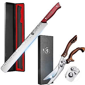 VG10 Slicing Knife, 16 inch Japanese Carving Knife Ultra Sharp Forged High Carbon Stainless Steel Long Brisket Knife For Meat Cutting BBQ Watermelon Full Tang Kitchen Knives Ergonomic Handle Gift Box