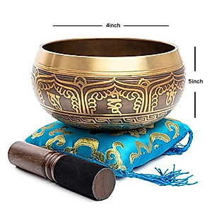 Tibetan Singing Bowl Set - Easy To Play Authentic Handcrafted For Meditation Sound Chakra Yoga Healing 4 Inches By Himalayan Bazaar (Gold & Turquoise)