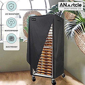 ANartcle Pan Bun Rack Cover,600D Waterproof and Dustproof Bun Rack Cover, Suitable for Commercial Bun Pan Bakery Rack - 20 Sheet,23" W x 26" D x 61" H,Black