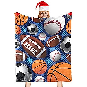 CUXWEOT Custom Blanket with Name Text Personalized Ball Sport Soft Fleece Throw Blanket for Gifts (50 X 60 inches)