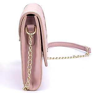 Olivia Miller Women's Fashion Cameron PU Faux Leather Quilted Textured w Front Flap, Pink Crossbody Bag Everyday Small Casual Evening Purse Handbag