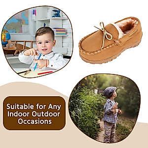 NCCB Boys Memory Foam Slippers Plush Liner Anti-skid Moccasin Shoes Beige Size Big Kid 3