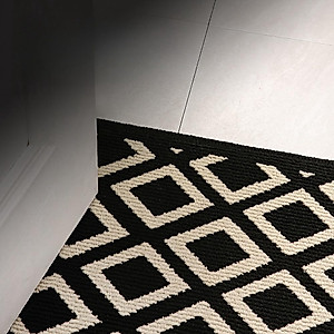 GIB Kitchen Rugs Mats for Floor Set of 2, Non Slip/Skid Kitchen Runner Rugs, Super Absorbent Machine Washable Soft Standing Mats for Kitchen Decor, Laundry & Sink, Black and Cream Diamond