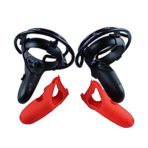 MASiKEN Touch Controller Grip Accessories & Protective Cages Stand for Oculus Quest/Rift S, Premium Controllers Skin Cover, Gel Shell Silicone Collision Protector Ring (Red)