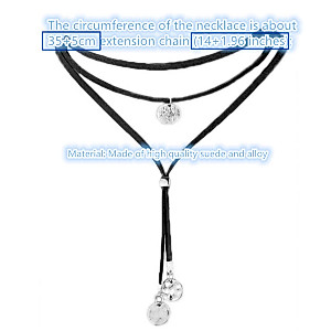 LARVOVUE Boho Black Velvet Choker Necklace for Women Gothic Silver Coin Pendant Layered Long Jewelry (Black)