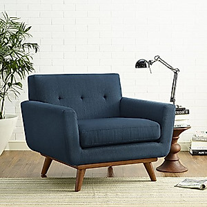 Modway Engage Mid-Century Modern Upholstered Fabric Accent Arm Lounge Chair in Azure, Armchair