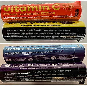 Xero Picks Wellness - Flavored Toothpicks -100 Picks-Variety 5 Pack-Curcumin, Glucosamine, Huperzine, Bacopa, B12, Elderberry, Vitamin C, Zinc, B6, Melatonin, Theanine