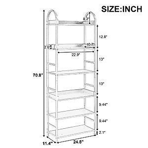 AVGVLIJ Tall Bookcase, 6 Tier Bookshelf Storage Organizer, Modern Book Shelf Adjustable Foot Pads for Bedroom, Bathroom, Living Room and Home Office (White)