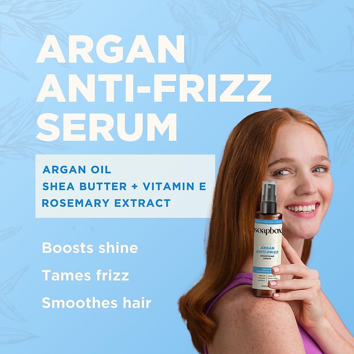 Soapbox Argan Oil Smoothing Serum, Anti-Frizz Serum For All Hair Types with Shea Butter & Vitamin E Repairs Damage & Controls Flyaways - Vegan, Cruelty and Gluten Free (5 Fl oz)