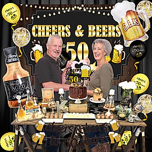 Wonmelody 50th Birthday Beer Decors Men Cheers&Beers 50th Birthday Backdrop Cheers and Beers to 50 Year Banner Beer Themed 50th Birthday Whiskey Bottle Beer Mug Pull Banner 50s Anniversary Decors