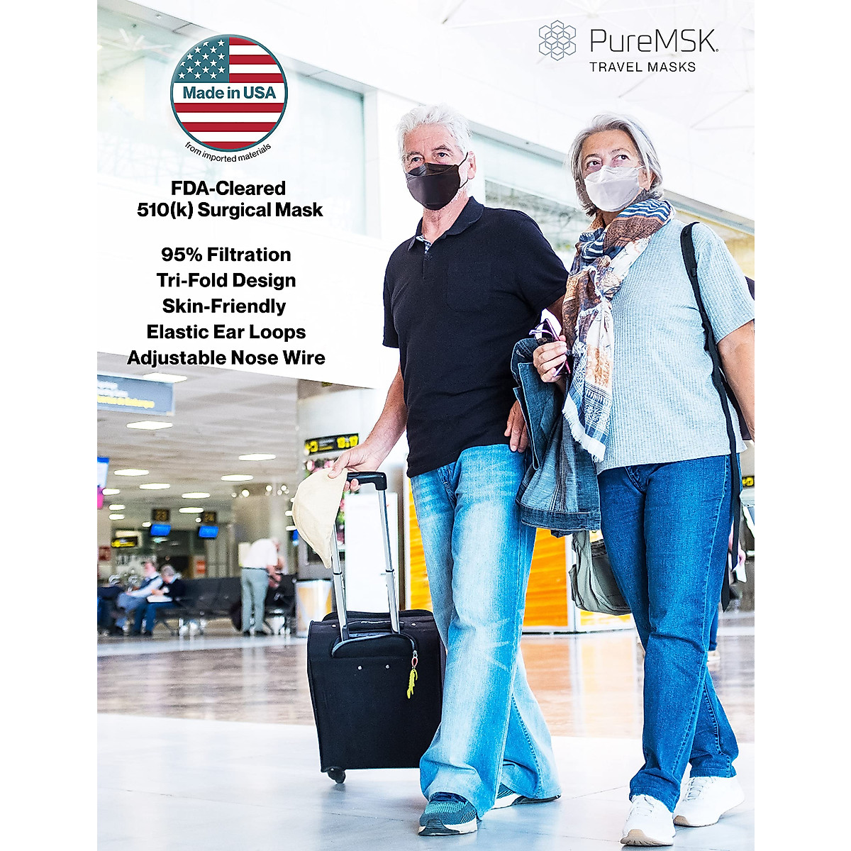 PureMSK Breathable Face Mask for Travel. Proprietary Filter Technology - Made in USA.