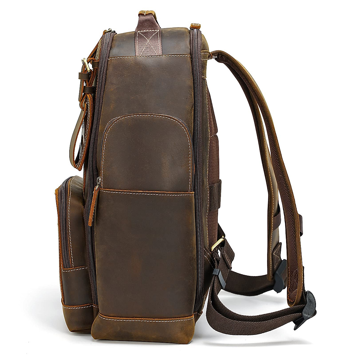 Polare Vintage Full Grain Leather 15.6 Inch Laptop Backpack For Men Camping Travel Daypack Rucksack Dark Brown