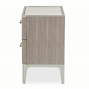 MICHAEL AMINI Lanterna Wood & Marble Nightstand in Silver Mist