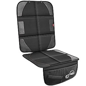 LUILANC Car Seat Protector with Thickest Padding,Waterproof 600D Fabric Child Baby Seat Protector with Storage Pockets,Non-Slip Pets Cover Leather Reinforced Vehicle Seat 1 Pack (Black)