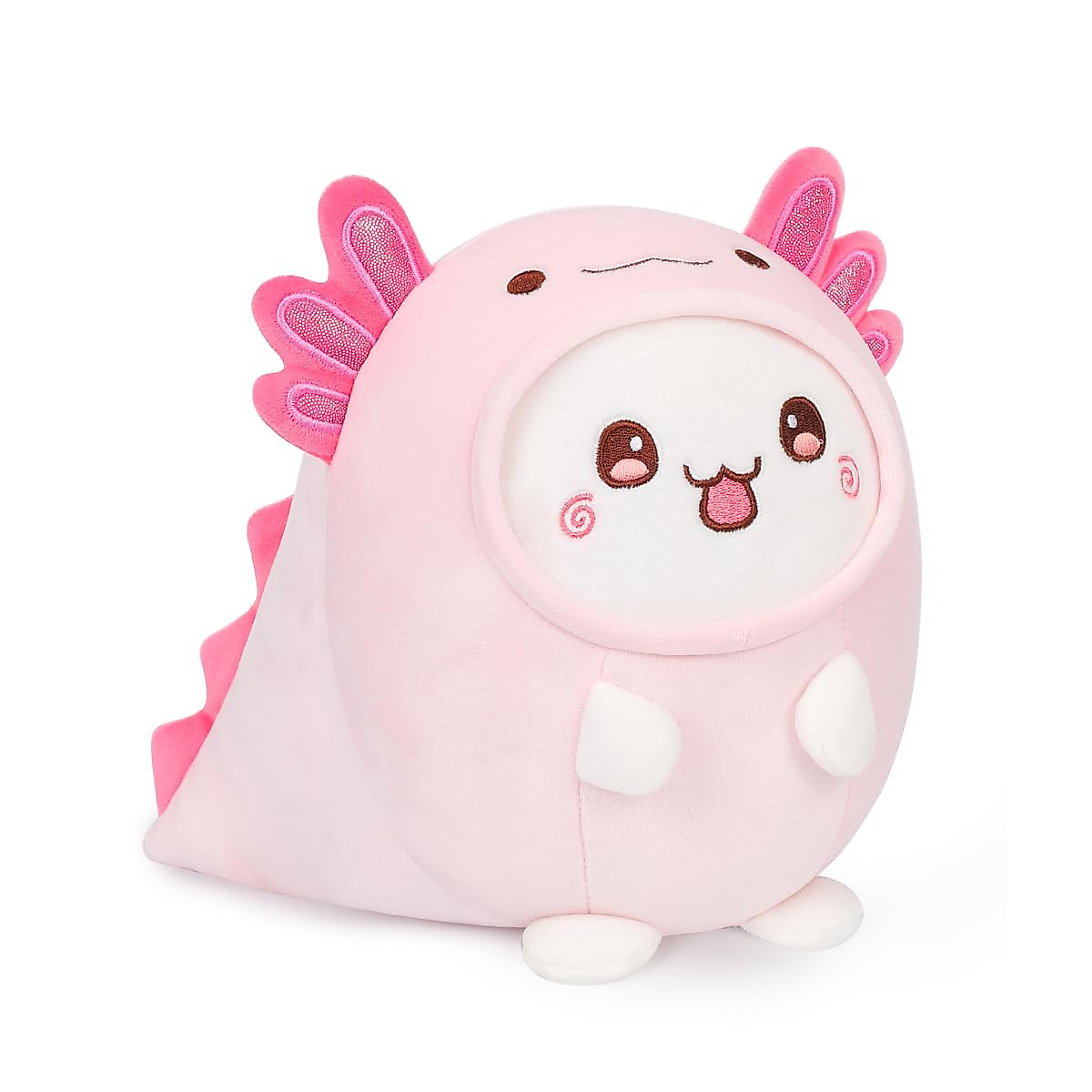 Mikchocho Cute Plush Axolotl Cat Stuffed Animal Pillow, 8" Soft Kawaii Kitten Plushie with Pink Axolotl Salamander Outfit Gift for Kids