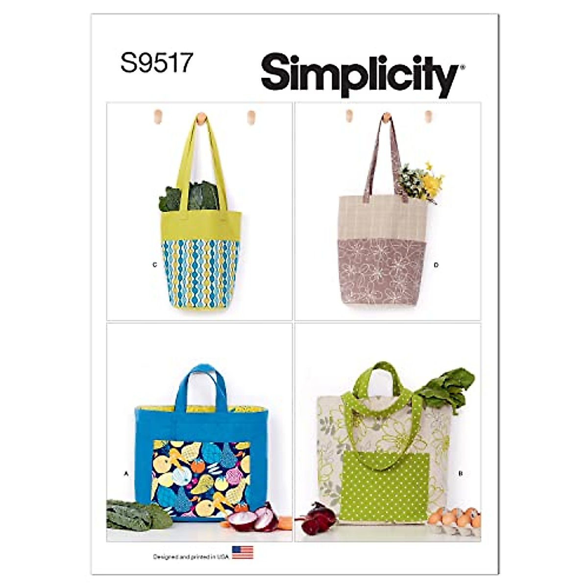 Simplicity Reusable Tote Bag Sewing Pattern Kit, Code S9517, One Size, Multicolor