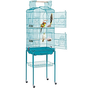 Topeakmart Open Play Top Bird Cage Large Parakeet Parrot Cage w/Detachable Stand for Budgies Finches Canaries Lovebirds, 64inch
