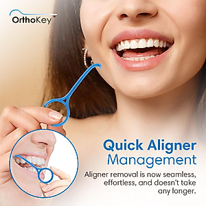 OrthoKey Clear Aligner Removal Tool | Invisible Removable Braces, Denture, Brackets, Retainer Remover Key | Personal Orthodontic Supplies, Dental-Grade for Ortho Cleaning & Travel Use | (2-Pack) Blue